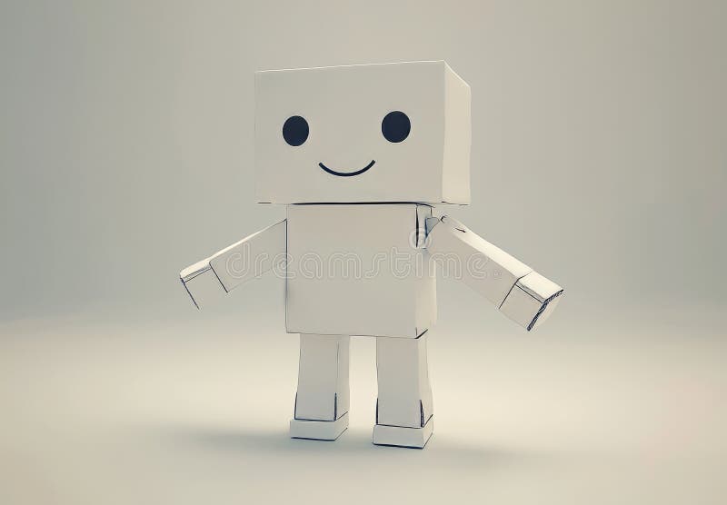 An Image of a Cardboard Box Robot with a Smile is Displayed on a White ...