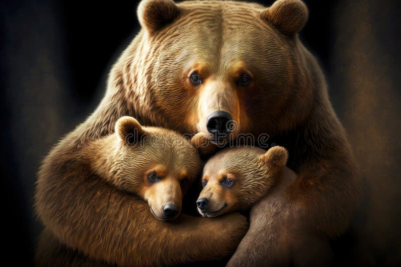 Image of Caring Bear with Cubs Hugging Baby Stock Illustration ...