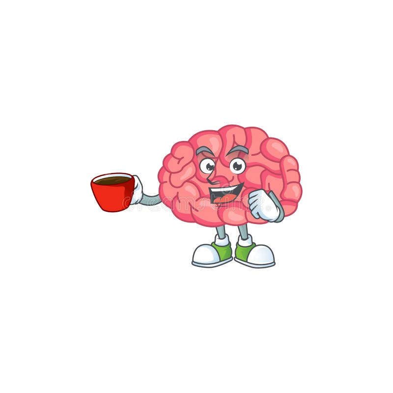 An Image Cartoon Character of Brain with a Cup of Coffee Stock Vector ...