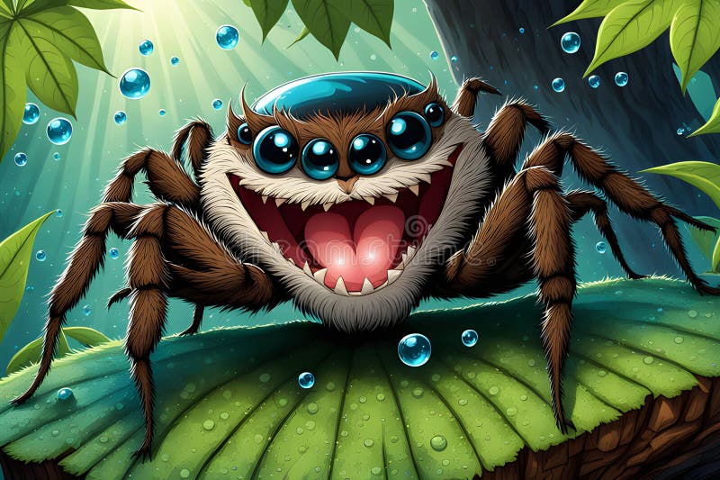 Image of Cartoon Jumping Spider Smiling Like Human Mouth Feature. 库存例证 ...