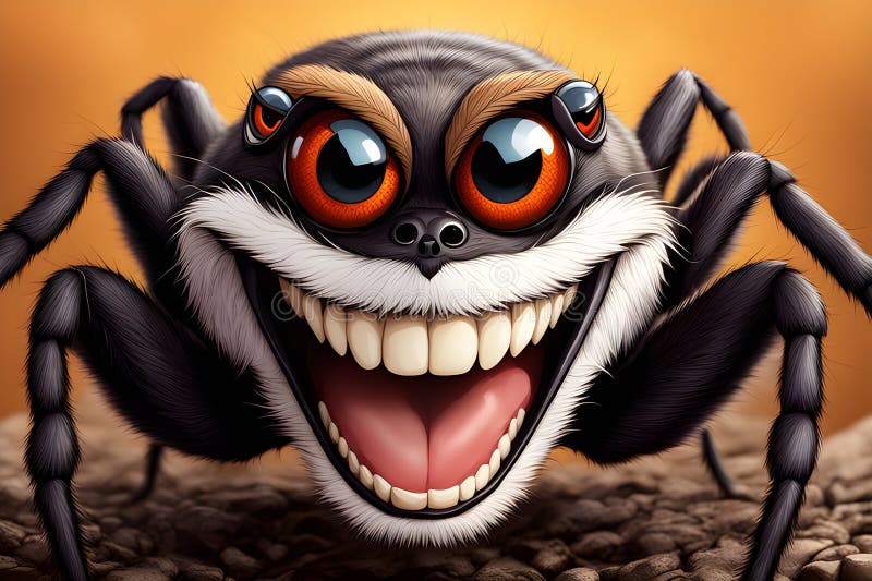 Image of Cartoon Jumping Spider Smiling Like Human Mouth Feature. Stock ...