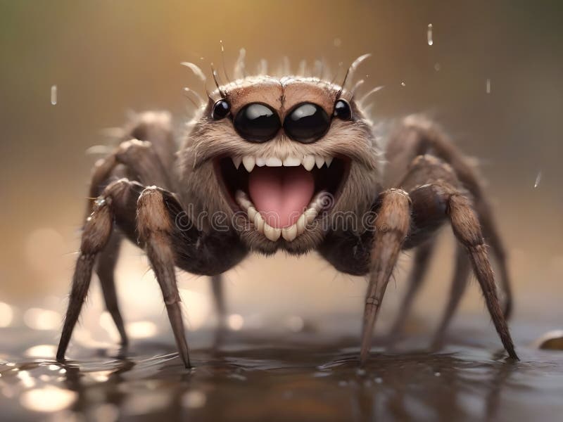 Image of Cartoon Jumping Spider Smiling Like Human Mouth Feature. Stock ...