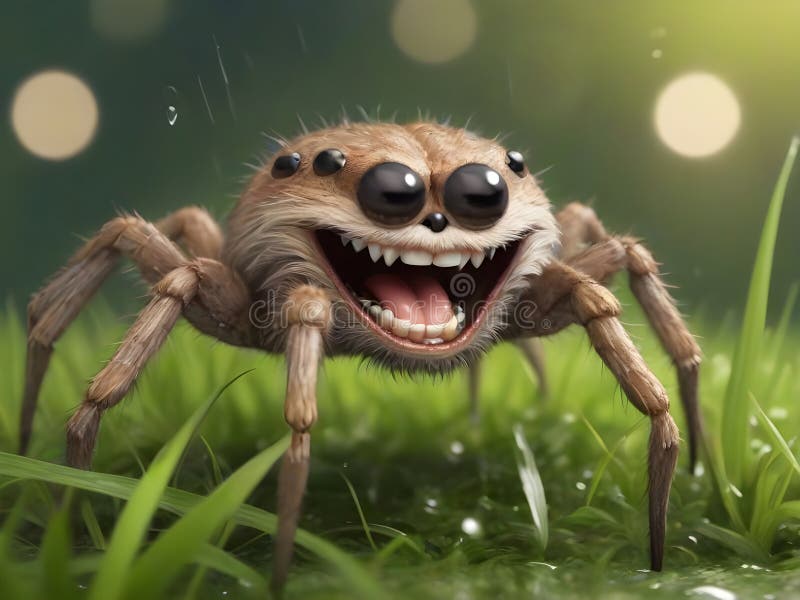Image of Cartoon Jumping Spider Smiling Like Human Mouth Feature. Stock ...