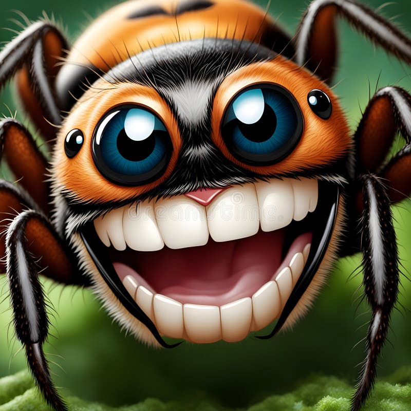Image of Cartoon Jumping Spider Smiling Like Human Mouth Feature. Stock ...