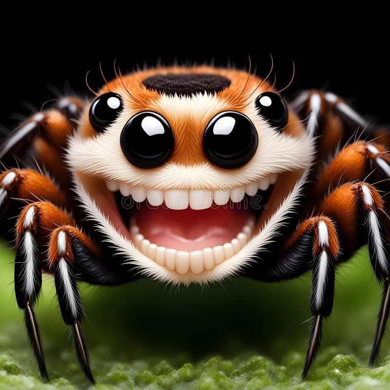 Image of Cartoon Jumping Spider Smiling Like Human Mouth Feature. Stock ...