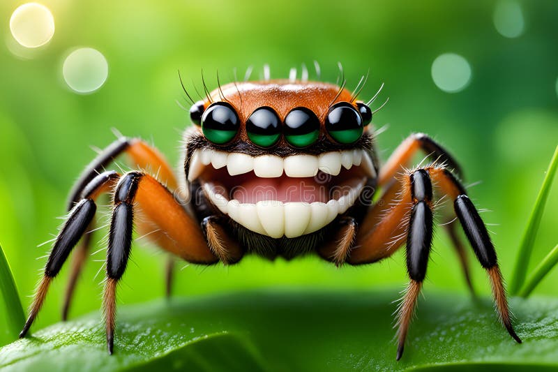 Image of Cartoon Jumping Spider Smiling Like Human Mouth Feature. Stock ...