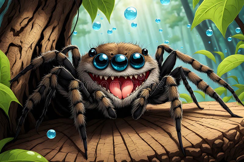Image of Cartoon Jumping Spider Smiling Like Human Mouth Feature. Stock ...