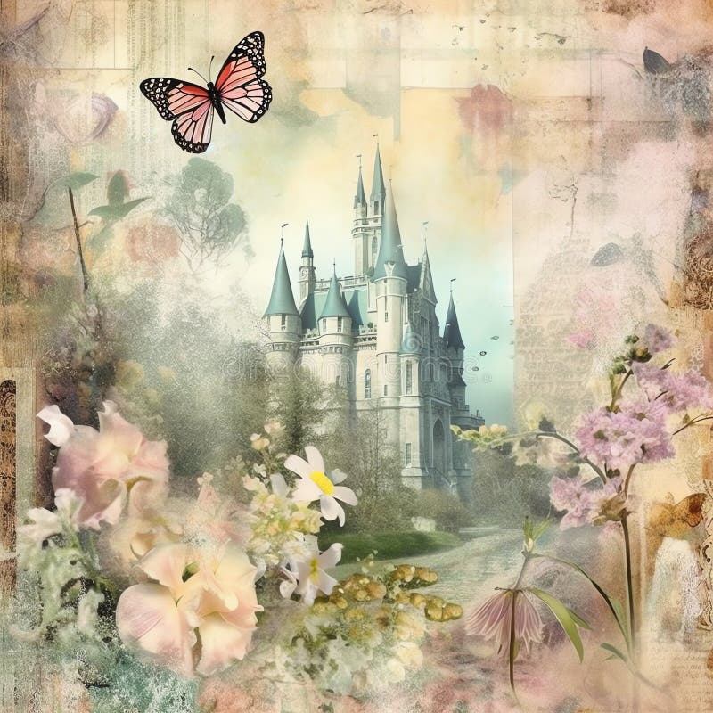 Castle Fantasy Old Paper, Junk Journal Digital Paper Stock Illustration ...