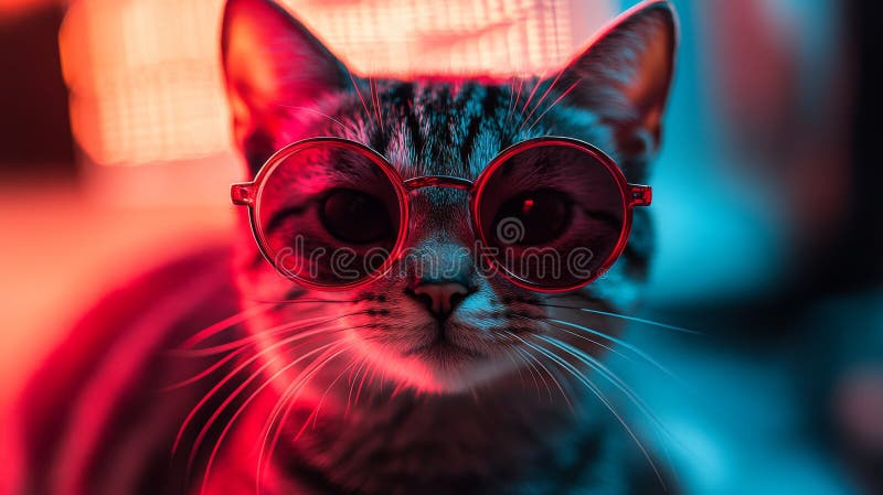 In the Image, a Cat Embodies a Hooded Hacker, Its Glasses Reflecting Lines of Computer Code ...