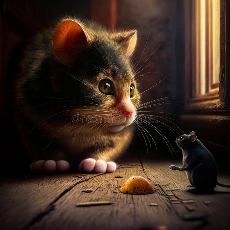 An Image of Cat Looking at Mouse. Generative AI Stock Illustration ...