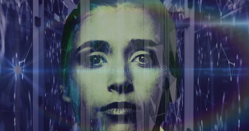Image of Caucasian Woman Over Moving Shapes in Server Room Stock Image ...