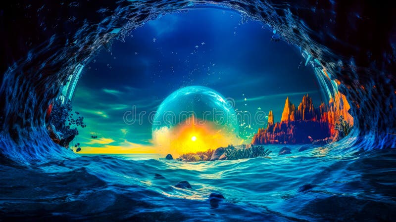 An Image of Cave with an Island in the Background. Generative AI Stock ...