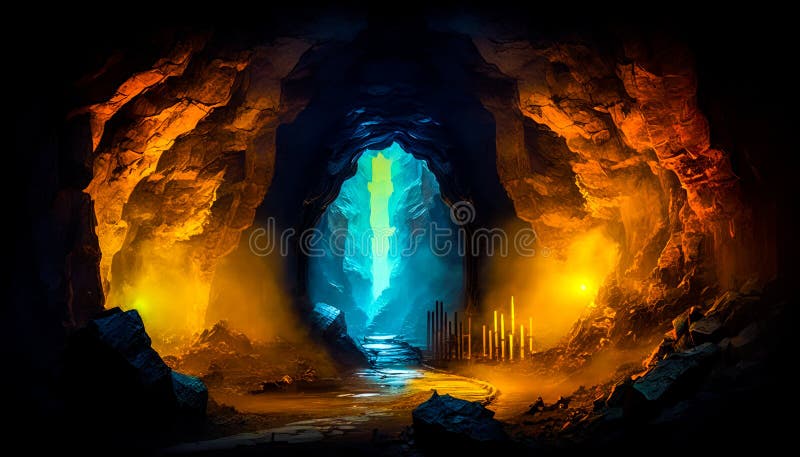 An Image of Cave with Light Coming Out of it. Generative AI Stock ...