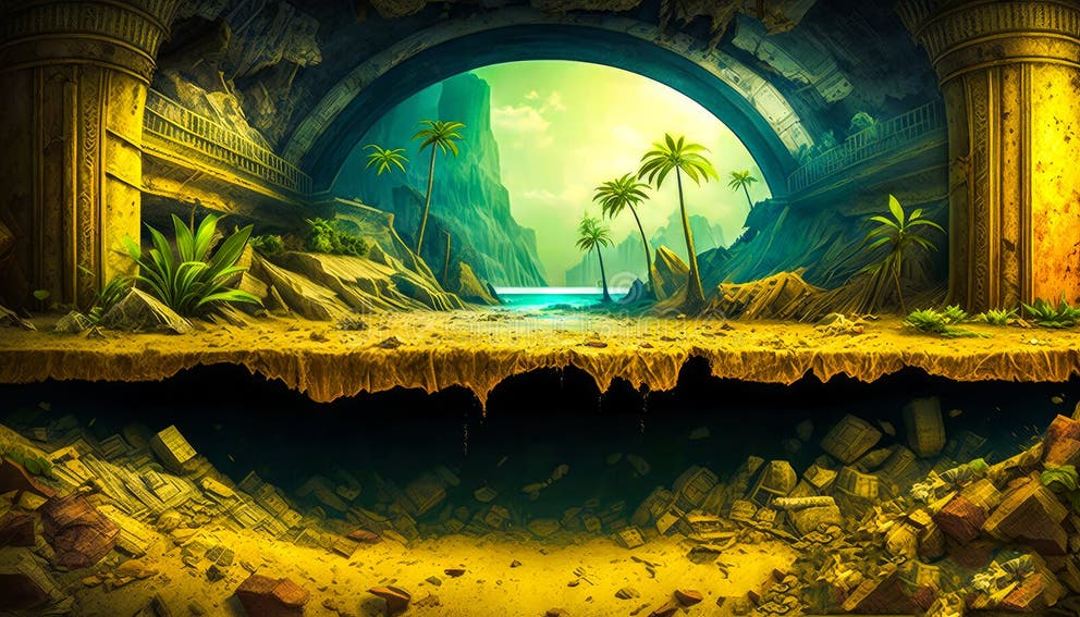 An Image of Cave with Palm Trees in the Background. Generative AI Stock ...