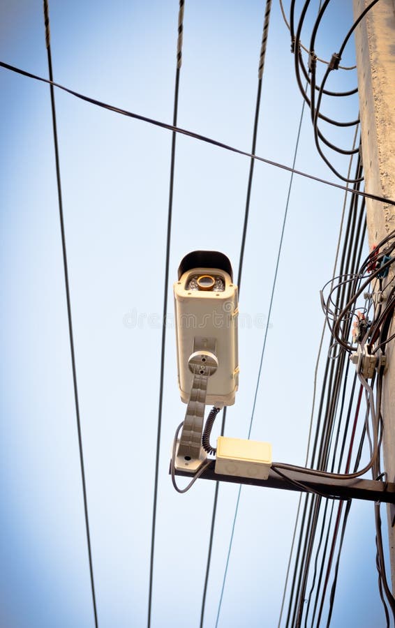 Image of Cctv Camera on Electric Pole Stock Photo - Image of look ...