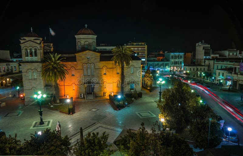 Central Square in Argos at Night, Greece Editorial Photography - Image ...