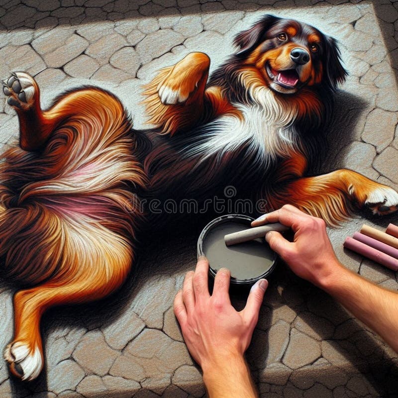 Image of the Chalk Drawing of a Dog Waiting for a Belly Rub. Stock ...