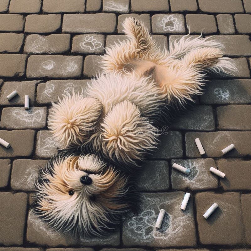 Image of the Chalk Drawing of a Dog Waiting for a Belly Rub. Stock ...