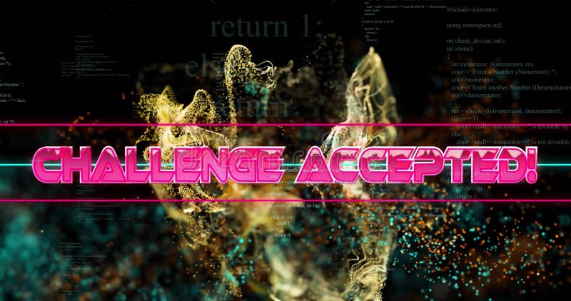 Image of Challenge Accepted and Neon Pattern on Black Background Stock ...