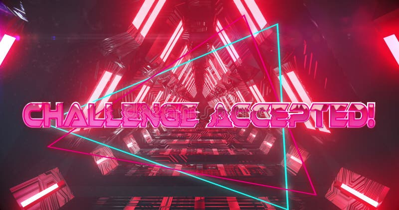 Image of Challenge Accepted Text Banner Over Neon Red Glowing Tunnel in ...