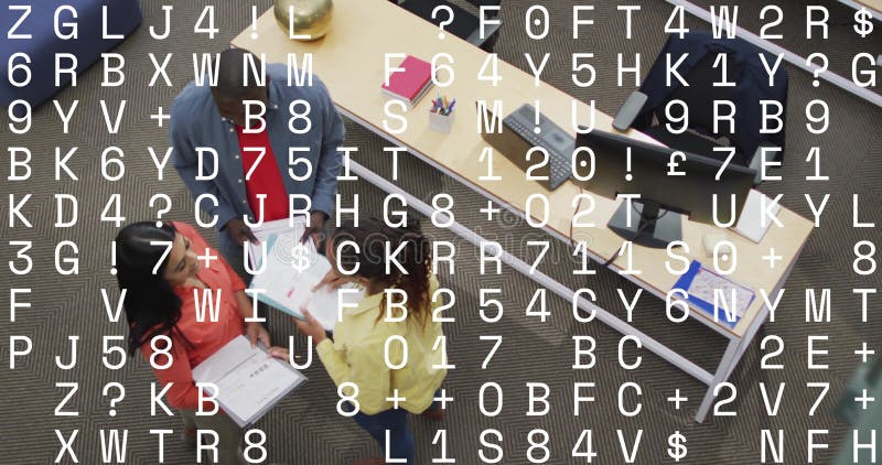 Image of Changing Letters and Numbers Over Diverse Colleagues ...