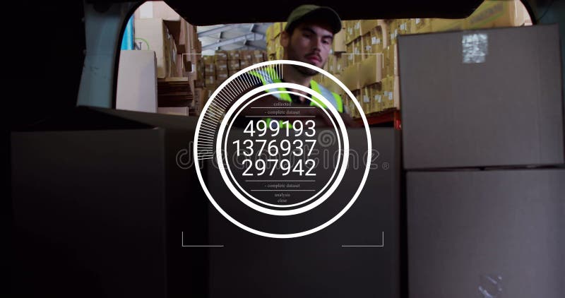 Image of Changing Numbers in Circles Over Caucasian Man Placing Boxes ...