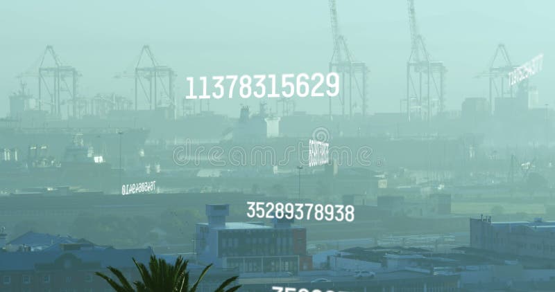 Image of Changing Numbers and Computer Language Over Fog Covered Modern ...