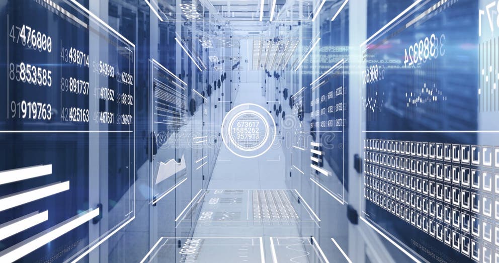 Image of Changing Numbers, Graphs, Loading Bars, Circles Against Server ...