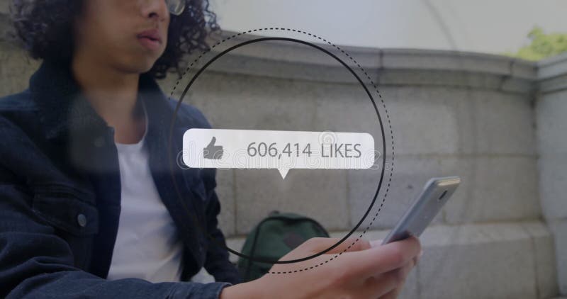 Image of Changing Numbers, Icons in Notification Bar, Circles, Biracial ...