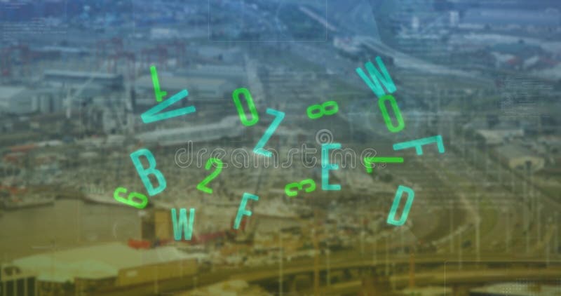 Image of Changing Numbers and Letters Over Cityscape Stock Illustration ...
