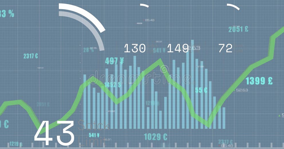 Image of Changing Numbers with Loading Circles Over Graphs Against Blue ...