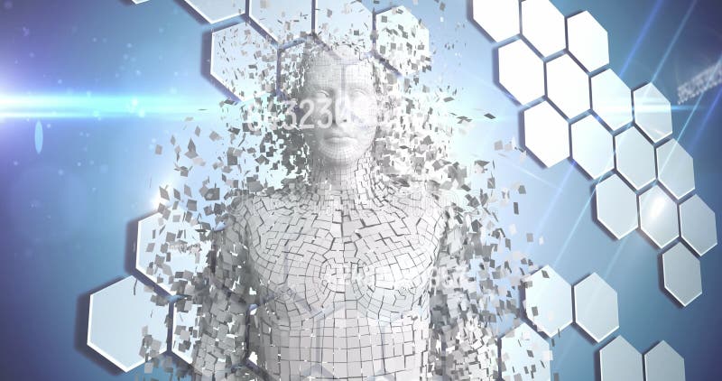 Image of Changing Numbers Over Human Body Model and Hexagonal Shapes on ...