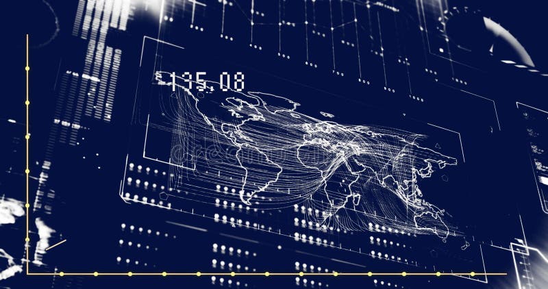 Image of Changing Numbers Over Loading Bars, Map and Circles Against ...