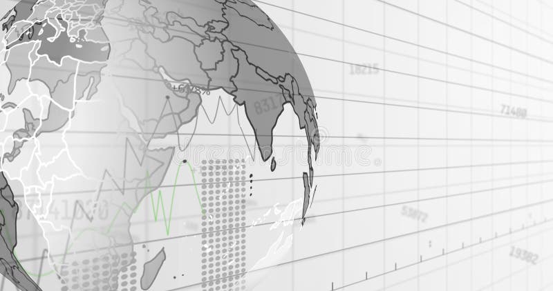 Image of Changing Numbers Over Spinning Globe and Statistical Data Processing Over Grid Network ...