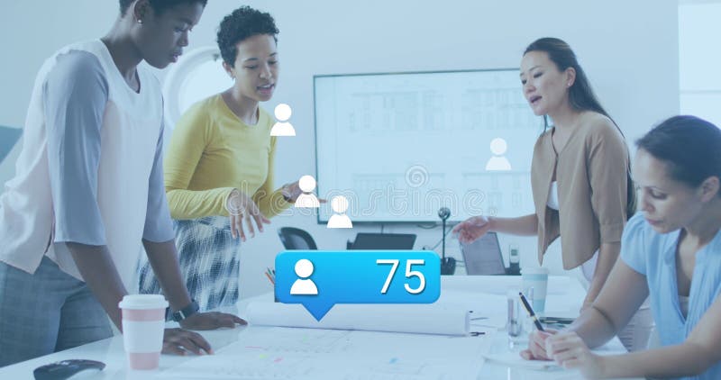 Image of Changing Numbers, Profile Icons, Message Box, Diverse Female ...