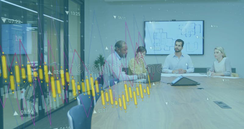 Image of Charts Processing Data Over Diverse Colleagues Having Meeting ...