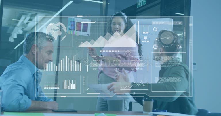 Image of Charts Processing Data Over Diverse Colleagues at Office ...