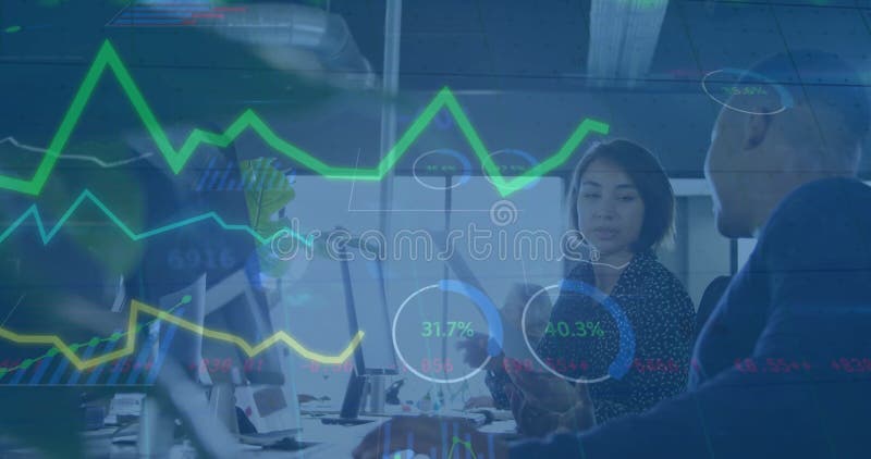 Image of Charts Processing Data Over Diverse Colleagues Talking at ...