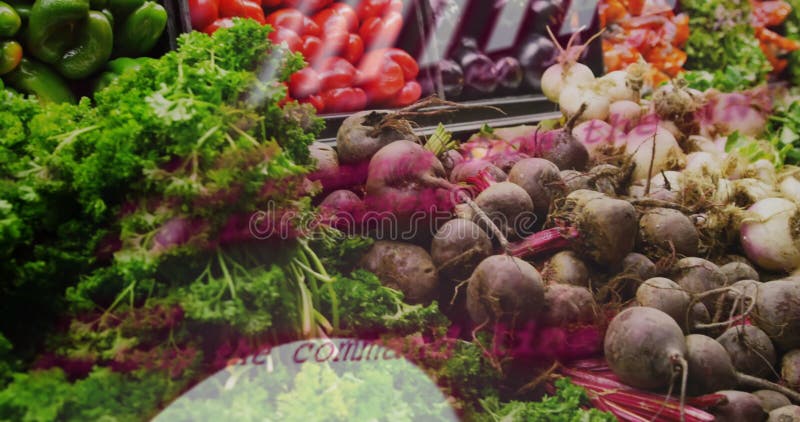 Image of Charts Processing Data Over Vegetables in Shop Display Stock ...