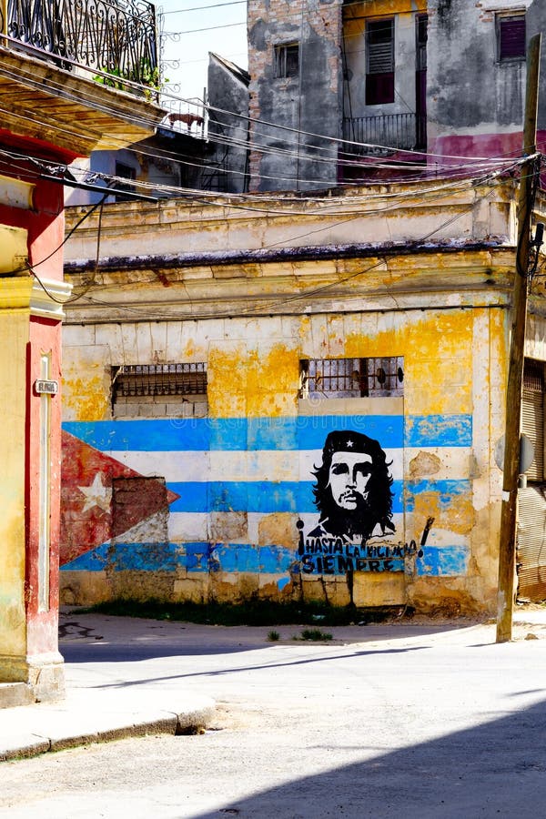 Cuban Flag and Che Guevara Painted on Old Wall in Havan Editorial Stock ...
