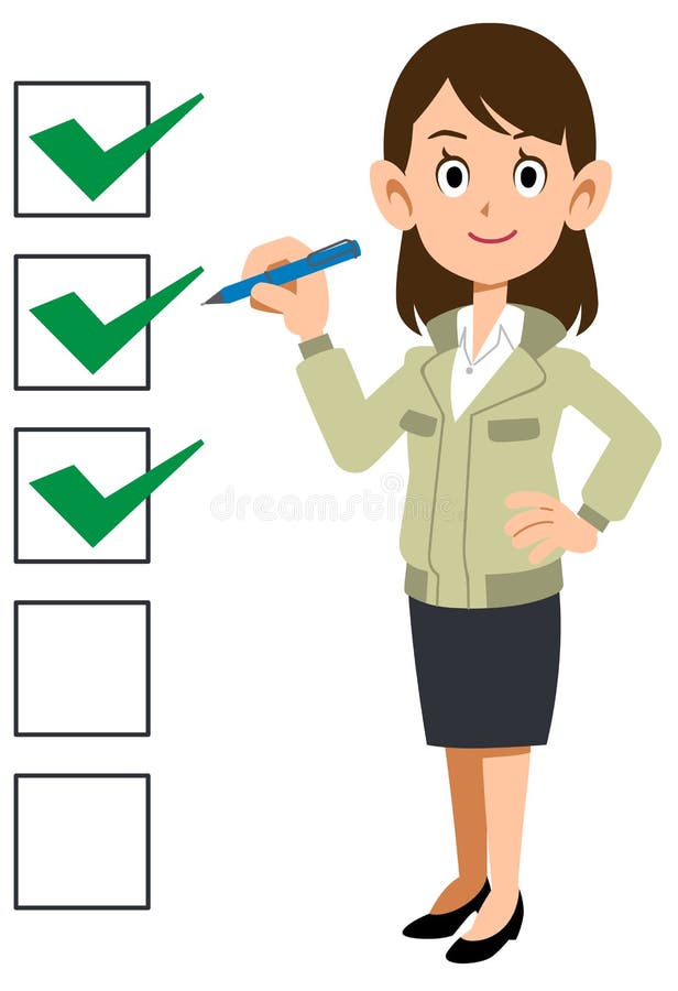 Checklist and a Woman Wearing Work Clothes Stock Vector - Illustration ...