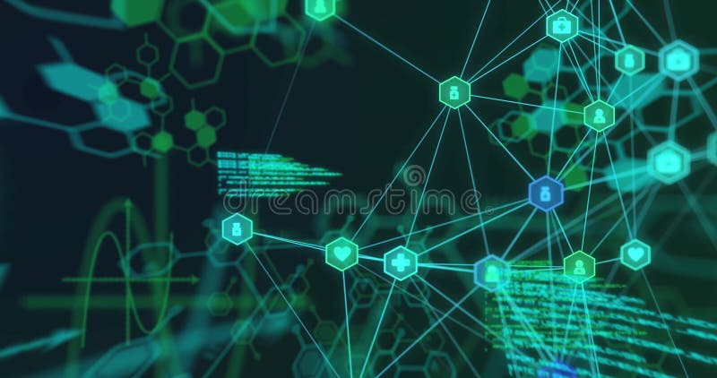 Image of Chemical Formula with Connections and Data Processing on Black ...