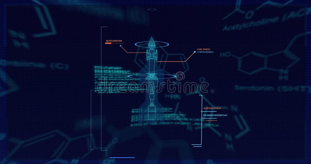 Image of Chemical Formula and Data Processing Over Rocket Blueprint ...