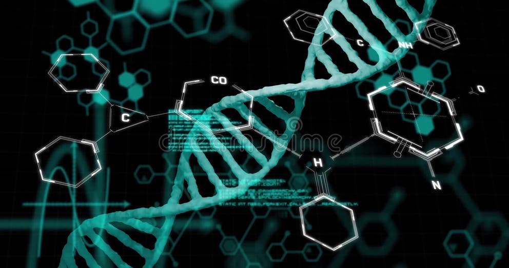 Image of Chemical Formula and Dna Strand on Black Background Stock ...