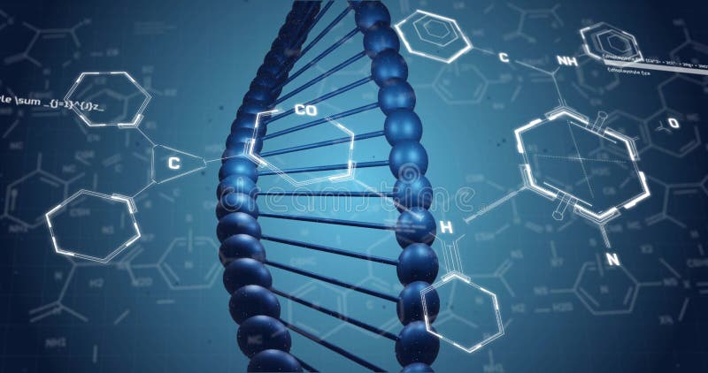 Image of Chemical Formula and Dna Strand on Blue Background Stock ...