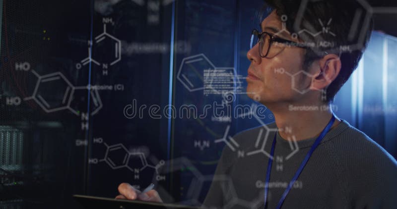 Image of Chemical Structures and Data Processing Over Asian Male ...