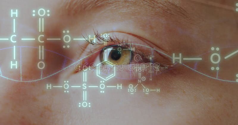 Image of Chemical Structures and Dna Strand Over Eye Stock Illustration ...