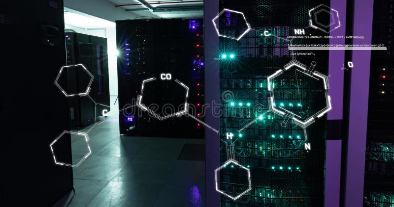 Image of Chemical Structures Floating Against Computer Server Room ...