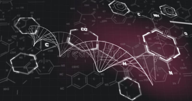 Image of Chemical Structures Over Dna Strand Spinning on Black ...