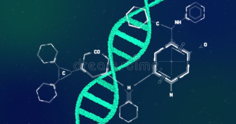Image of Chemical Structures Over Dna Strand Spinning on Blue ...